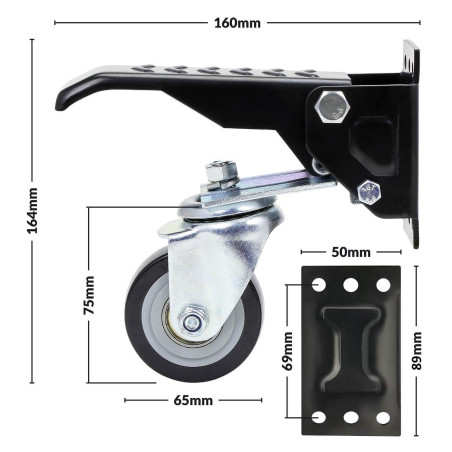 Lot de 4 Roulette rétractable pivotantes pour meuble, établi Ø 65 mm