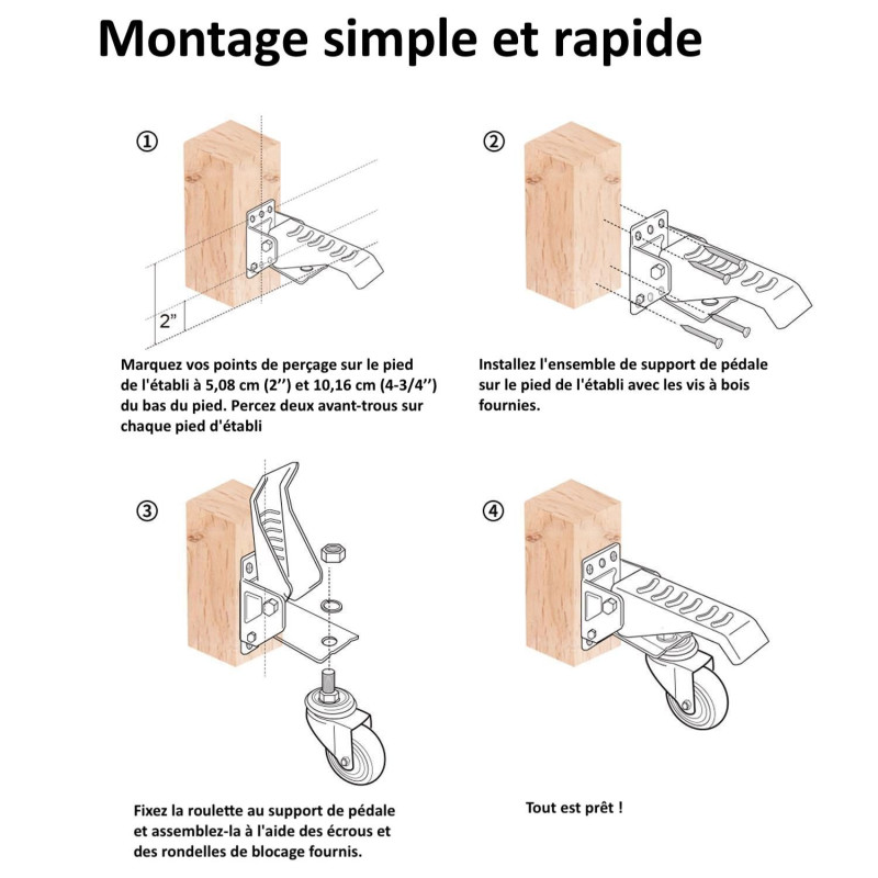 Lot de 4 Roulette rétractable pivotantes pour meuble, établi Ø 65 mm