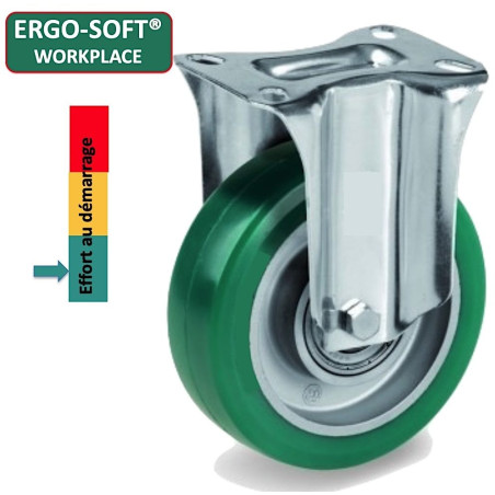 Roulette fixe polyuréthane ERGO-SOFT® VERT diamètre 100 mm - 200 Kg