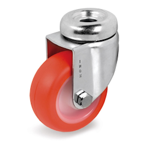 Roulette à oeil INOX pivotante diamètre 50 mm roue polyuréthane rouge