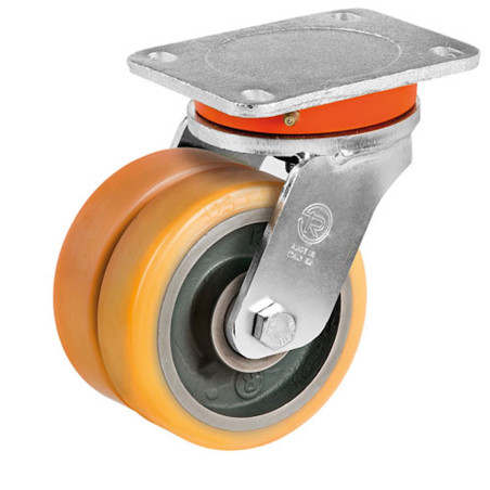Roulette pivotante jumelée polyuréthane FORTHANE® Ø 100 mm - 700 Kg